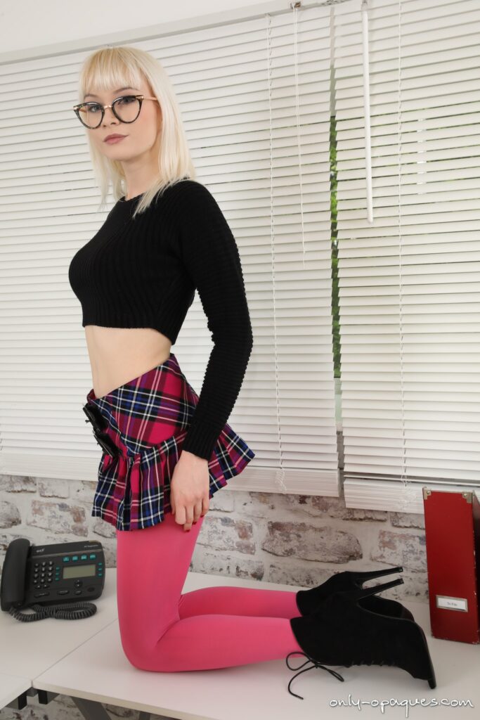 Only Opaques Jessica Louise In A Plaid Miniskirt And Pink Tights Oas Cash